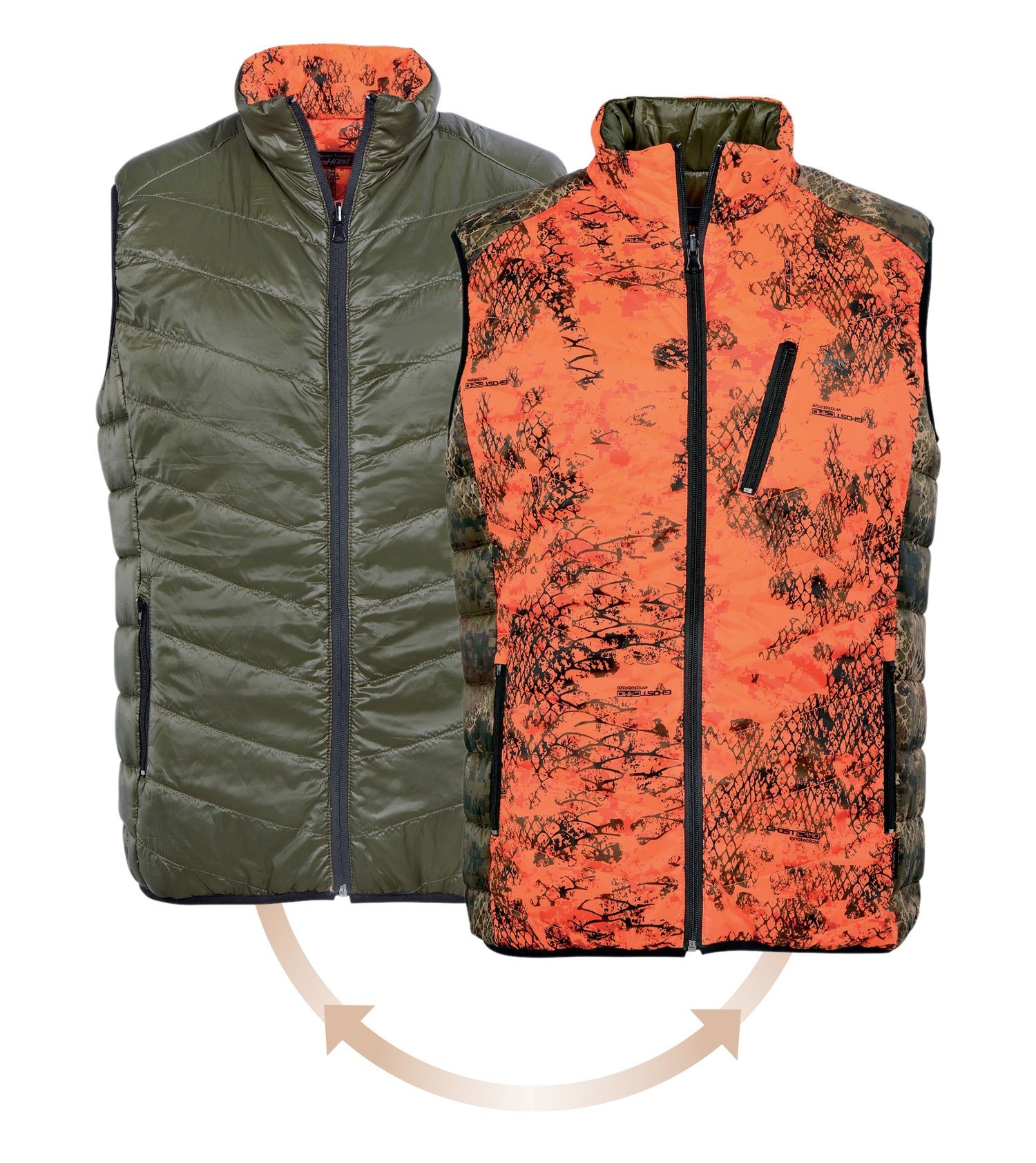 Gilet matelassé réversible ProHunt Léopard Kaki - Snake Blaze - Gilets ...